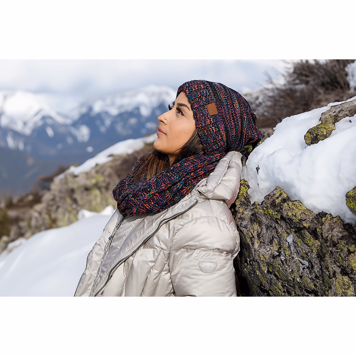 Funky Junque Oversized Beanie Matching Scarf Set Bundle - Kaleidoscope 4#32