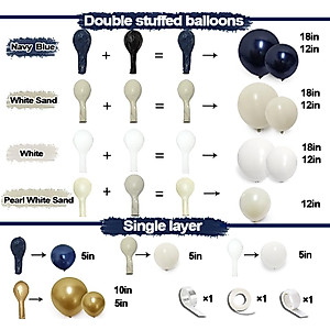 Navy Blue White Balloons Double Stuffed Balloons 18/12/10/5 inch Royal Blue Gold Pearl White Sand Dark Blue Cream Balloon Arch Garland Kit for Anniversary Wedding Graduation Birthday Party Decorations