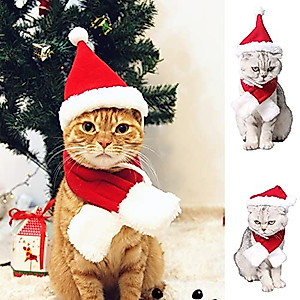 Dog Cat Pet Santa Hat with Scarf, Christmas Costume Set Pet Cat Puppy Dog Santa Hat and Scarf Christmas Pet Costume Accessory for Christmas Decoration Cosplay Supplies for Cats Puppy Dogs Pets