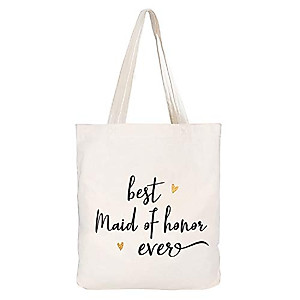 CARAKNOTS Bridesmaid Gifts Maid of Honor Bag Canvas Bridesmaid Bags Wedding Bridal Shower gifts Bachelorette Party Gifts for Bridesmaid Tote Bag with Pocket Cotton