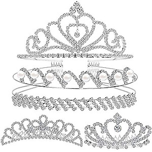 Teenitor Set of 5 Crystal Headband, Rhinestone Headbands for Women Hair Jewelry Wedding Headband Crown Party Tiaras-Silver