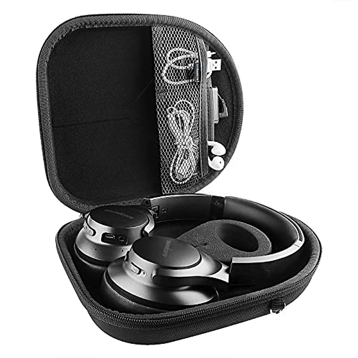 Geekria Shield Case Headphones Compatible with Anker Soundcore Space Q45, Life Q35, Life Q30, Life Q20 +, Replacement Protective Hard Shell Travel Carrying Bag with Cable Storage (Black)
