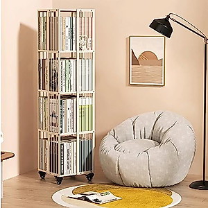 DESONIX Bookshelf 360° Rotating Bookshelf Mobile Shelf Corner Storage Rack with Wheels Floor-to-Ceiling Bookcase for Bedroom Living Room Home Office Floor Standing Bookcase