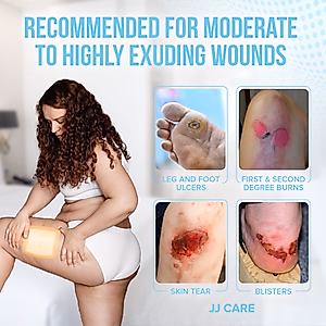 JJ CARE Silicone Foam Dressing 6x6 [Pack of 5], Silicone Bandages for Wounds, Waterproof Wound Dressing with Silicone Adhesive Border, Absorbent Bed Sore Bandages for Wound Care