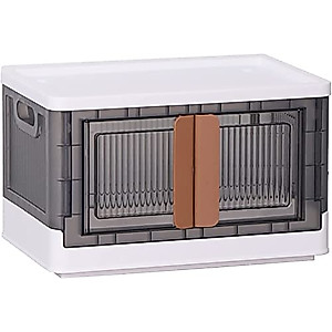 Enutogo Storage Bins with Lids - 34Qt. Plastic Storage Container for Closet Organizer, Collapsible - Stackable Storage Box with Latching Buckles & Double Doors & Wheel for Home, Clear Grey, 1Pack