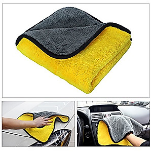 AutoCare 920GSM Super Thick Microfiber Car Cleaning Cloth Detailing Towel 15'' x 17.7'' (Yellow/Gray-3PCS)