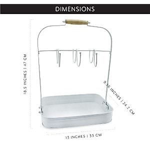 AuldHome Enamelware Coffee Mug Rack, Countertop Style White Rustic Distressed Cup Hanging Stand with Tray