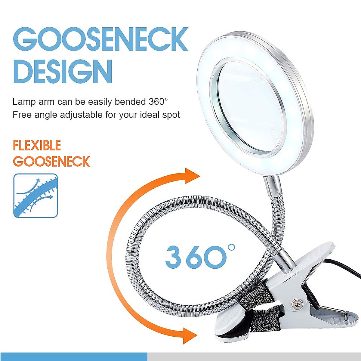 LED Magnifying Lamp with Clamp, 1.75X Magnifying Glass with Light for Desk, Sewing, Table & Easel Use Super Bright, Perfect for Reading, Hobbies, Task Crafts, Repair or Workbench, Cool White