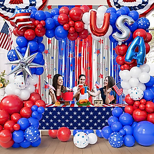 Bonropin Red White and Blue Balloons Garland Kit with Patriotic Theme Foil Fringe Curtain for Graduation Party Supplies Nautical Veterans Memorial Day 4th of July Balloon Arch Decorations