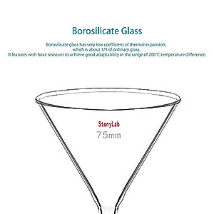 StonyLab 2-Pack Glass Heavy Wall Funnel Borosilicate Glass Funnel, Short Stem 75mm Diameter, 75mm Stem Length