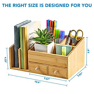 Bamboo Desk Organizer and storage,Bamboo Desk Drawer Desktop Organization Box for Office Home Toiletries Supplies Vanity,No Assembly Required