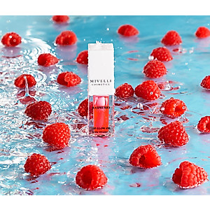 MIVELLI Lip Glow Oil Tinted Lip Oil Moisturizing, Hydrating, Non-Sticky Lip Stain, Gift, Plumping Lip Gloss for Dry Lips with Fruit Extract (Raspberry Tinted With Stain)