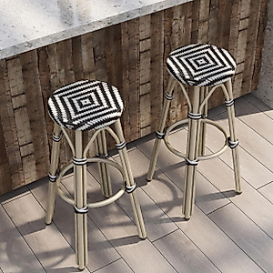 Greemotion Binde Boho 30-inch Aluminum and All-Weather Wicker Barstools with Footrest, Patio Stools & Bar Chairs for Outdoor, Kitchen Counter, Poolside, Yard, Set of 2, Brown