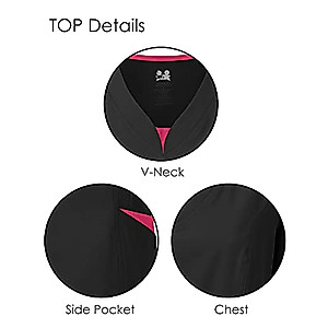 Dagacci Medical Uniform Women's Scrubs Set 4-Way Stretch Split Contrast Net and Pocket (Small, Black)