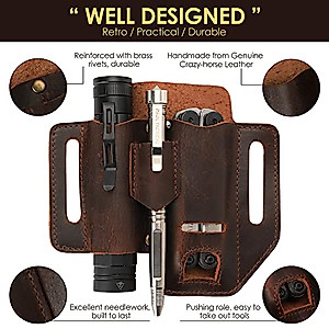 KEVANCHO Multitool Sheath for Belt, Leather Tool Pouch Belt Holster Bag, EDC Pouch Pocket Organizer Case for Knife, Flashlight, Tactical Pen, Camping and Outdoor, Valentines Day Gift for Him (Brown)