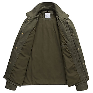 Pursky Men's Spring Fall Casual Windbreaker Army Jacket Cargo Cotton Hooded Military Bomber Coat L Army Green