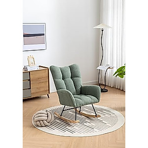 Tiophome Rocking Nursery, Upholstered Glider Rocker Accent Chairs Padded Seat with High Backrest, Comfy Side Armchair for Nursing, Living Room, Bedroom, Office,Teddy Velvet, Green, Extra Large