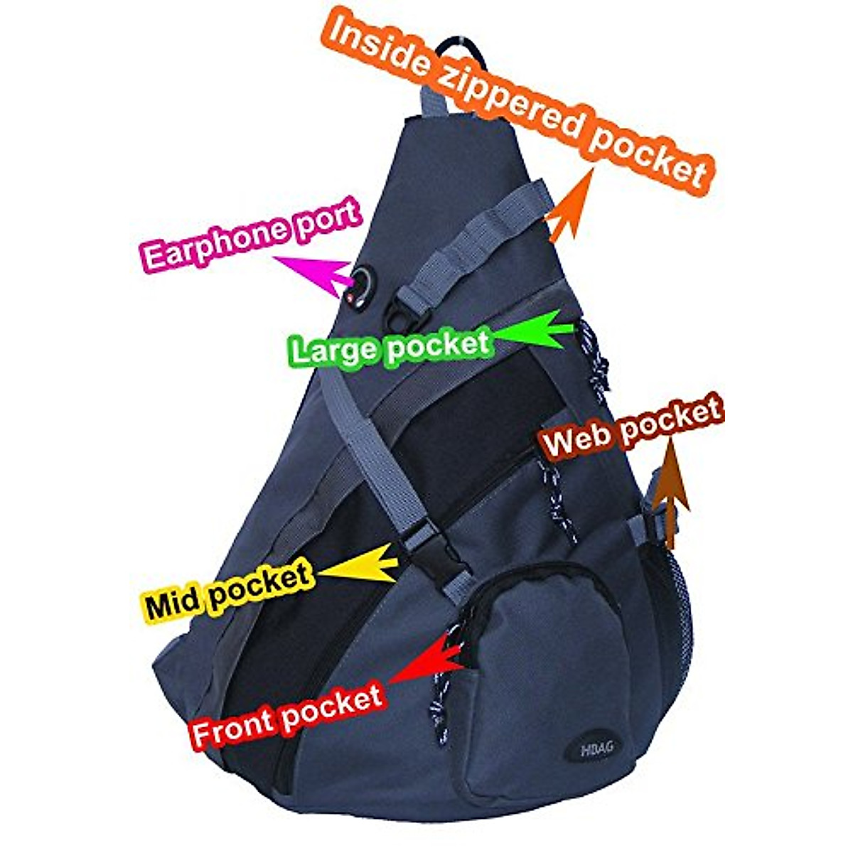 HBAG 20" Crossbody Sling Backpack Single Strap School Travel Sports Shoulder Bag, Black