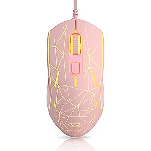 MageGee G6 Wired Gaming Mouse, Ergonomic USB Optical Mouse with 7 Colors Breathing LED Backlit, 6 Adjustable Speed Levels from 600 to 3200 for Laptop PC Computer Games & Work, Pink