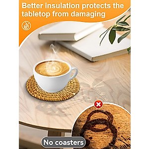 6pcs Handmade Rattan Coasters with Holder, Natural Wicker Boho Coasters Set, Heat-resistant Drink Coasters for Coffee Table Housewarming Gifts Hot Drinking Home Decor Protecting Table