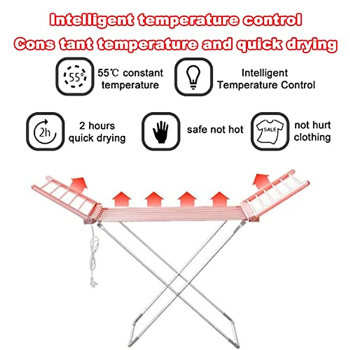 PHASFBJ Multifunctional Foldable 45-55℃ Constant Temperature Electric Heated Drier Clothes Airer Hanger Shoes Drying Rack with Waterproof Power Switch for Laundry Room, School