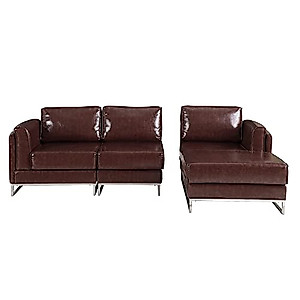 Farati Luxury Sectional Couch L-Shape Leather Sofa with Right Chaise, PU Leather Modern Solid Wood Frame Couch for Living Room