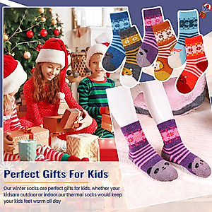 Eocom 6 Pairs Children's Winter Warm Wool Socks Kids Toddlers Boys Girls Thermal Thick Boot Cozy Crew Socks (8-12 Years, Snowflake Animal)