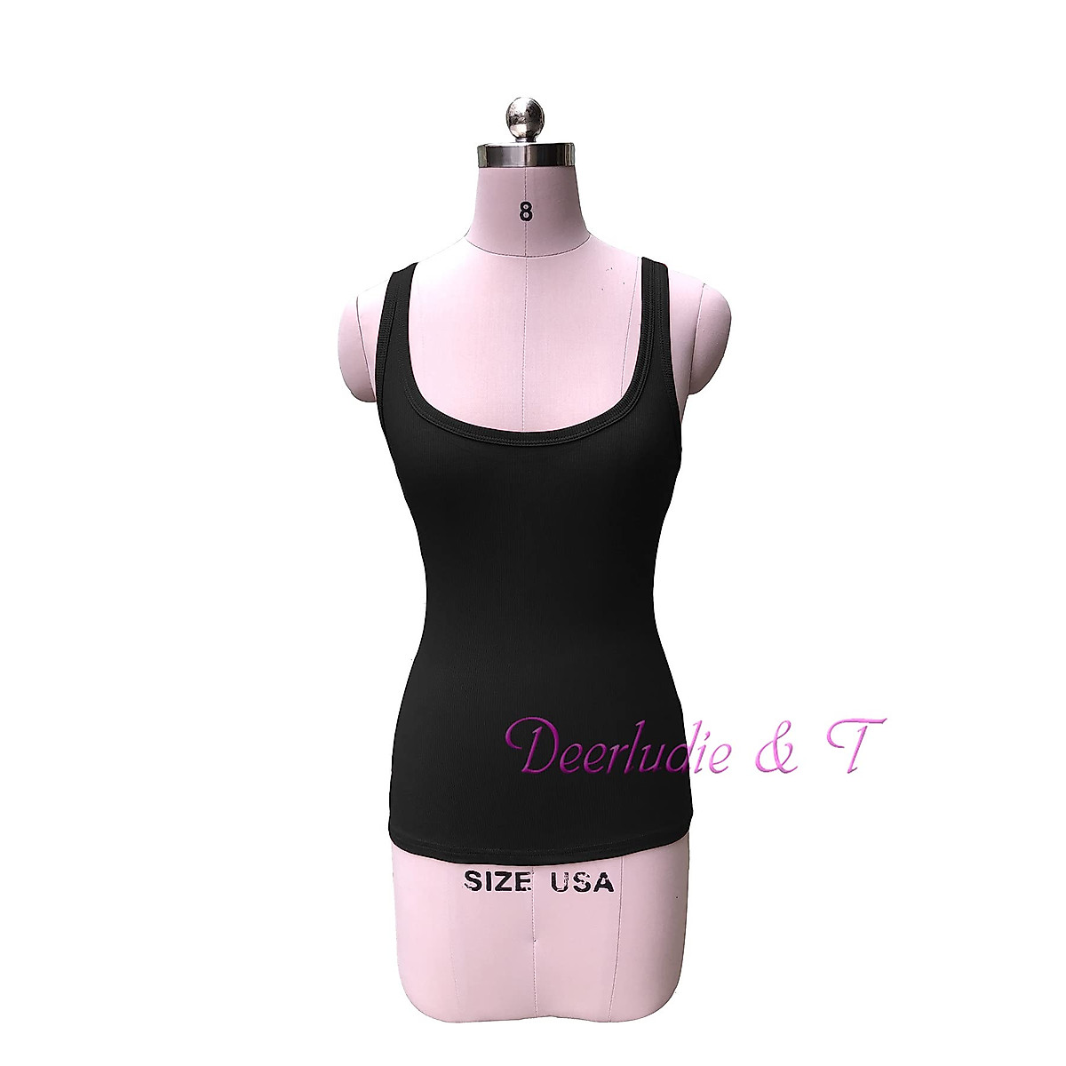 Deerludie & T Womens Scoop Neck Ribbed Tank Tops Low Cut Solid Sexy Summer Sleeveless Henley Shirts U-Black M