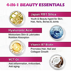 SHO Beauty 4-in-1 Silica & Vitamin B7 Biotin Hair Skin Nails & Bone Joint Vegan Supplements for Women & Men - Helps Boost Collagen Supporting Nail & Hair Regrowth, (60 Pills with Dispenser)