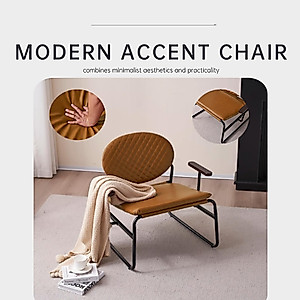 Finca ancha Saucer Accent Chair Office Reception Chair Upholstered Faux Leather Armchair Butacas para Sala Modernas with Metal Frame for Bedroom,Office (Brown+Leather)