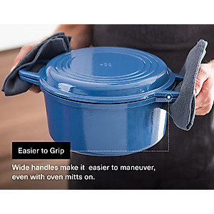 Misen Enameled Cast Iron Dutch Oven - Premium Quality Thick Core | Chip-Resistant Enamel Coating | Versatile Multi-Purpose Shape | Wide Handles for Easy Handling | Ideal for Everyday Cooking | 7QT I Blue