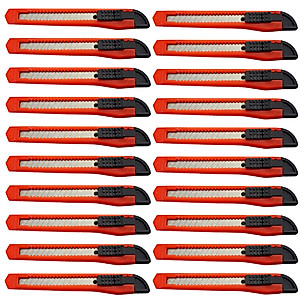 20 Bulk Small Red Utility Knife Box Cutters Snap Off Blade 9MM Blade