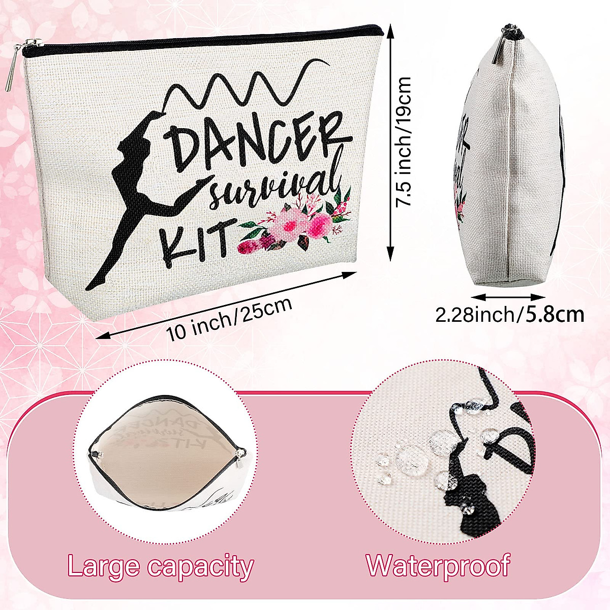 4 Pieces Live Love Dance Makeup Bag Dancer Cosmetic Bags Dancer Survival Kit Dancer Gifts Toiletry Zipper Pouch Portable Travel Case for Women Girl Dance Lover Teacher Dance Team