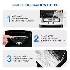 Ice Makers Countertop, Self-Cleaning Function, Portable Electric Ice Cube Maker Machine, 9 Pellet Ice Ready in 6 Mins, 26lbs 24Hrs with Ice Bags and Scoop Basket for Home Bar Camping RV(Black)
