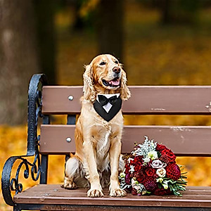 URROMA 1 PC Formal Dog Bandana Collar, Pet Tuxedo Collar with Bow Tie Dog Wedding Bowtie Collar, Black L