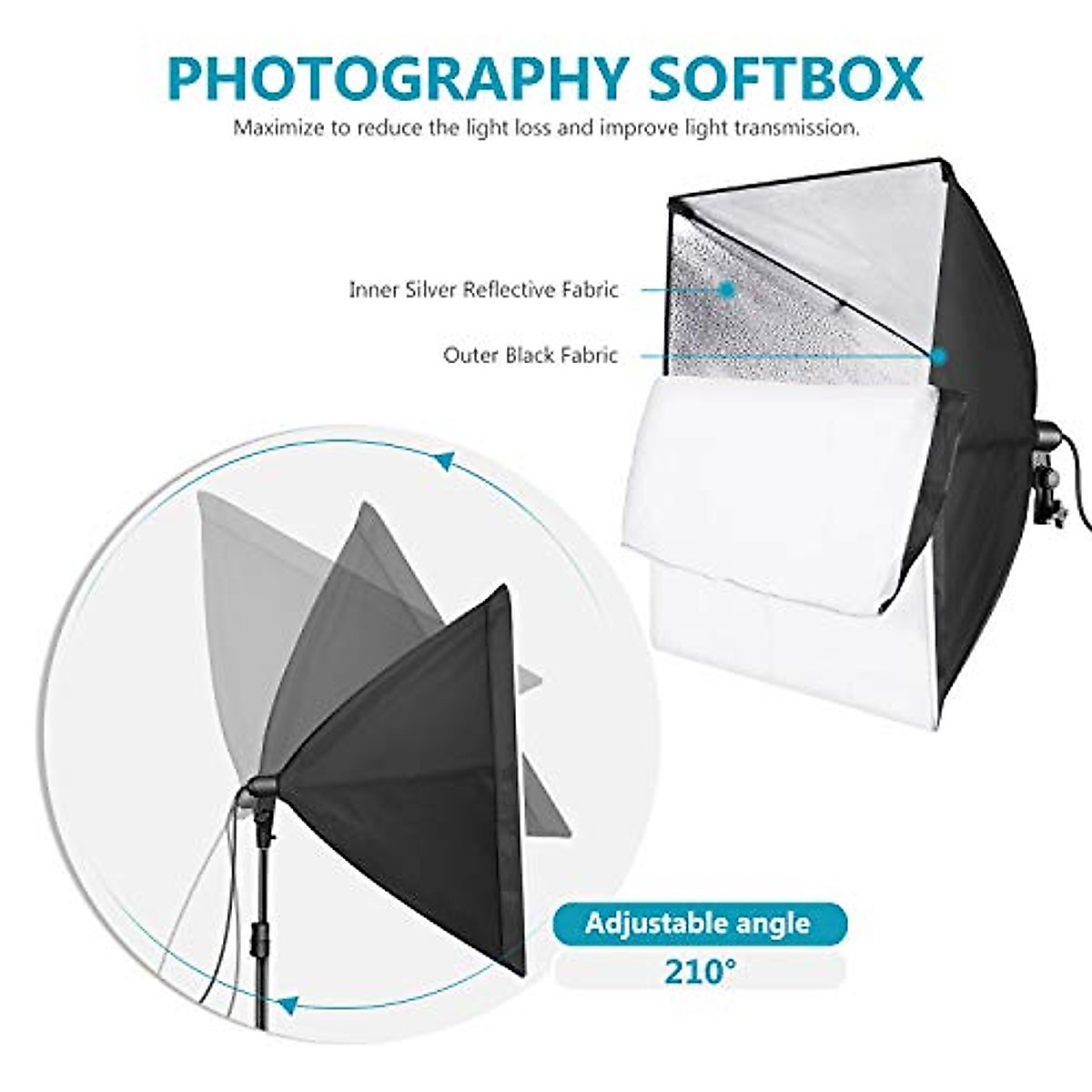 Neewer Upgraded 450W LED Photography Softbox Lighting Kit: (2) 24x24 Inches Softbox with E27 Socket and 5500K Instant Brightness Energy Saving LED Bulbs and Stand for Photo Studio Video Shooting