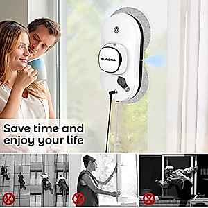 Window Cleaning Robot, SUNSMAI Smart Window Vacuum Cleaner with Automatic Water Spray, Remote Control Robot Window Washer for Windows/Tiles/Glass Door(White)