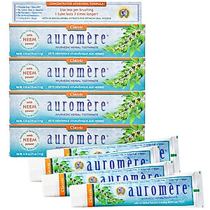 Auromere Ayurvedic Herbal Toothpaste, Classic Licorice Flavor - Vegan, Natural, Non GMO, Fluoride Free, Gluten Free, with Neem & Peelu (4.16 oz), 4 Pack