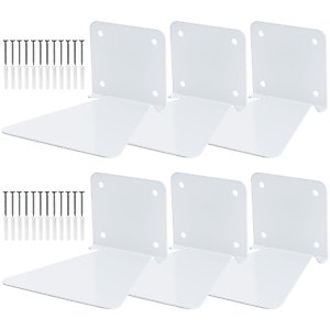 Floating Bookshelves Iron Invisible Floating Shelves Book Organizers Wall Mounted Bookshelf Metal Holder for Books Storage for Home Office Classroom (6, White)