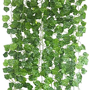 90 Inches-12 Pcs Artificial Grape Leaves Vines, Fake Ivy Leaves Plants Vine, Hanging Wedding Garland, Foliage Flowers Home Kitchen Garden Office Decor, Artificial Plant for Decoration