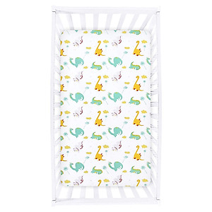 Mini Crib Sheets Fitted Compatible with Graco Playard Playpen, Breathable and Soft Fabric Pack and Play Sheets Suitable for Baby Boys or Girls Everyday Use - Dinosaur Paradise