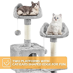 Yaheetech 82.5in Large Cat Tree, Multi Level Cat Tower w/ 2 Cozy Condos, 2 Cat-Ear Perches, Scratching Posts, Hammock, Basket, Cat Furniture for Indoor Cats, Kittens, Light Gray