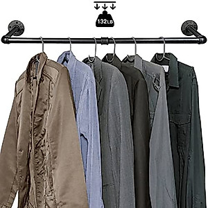 DAIKOYE Clothes Rack 36 Inch Industrial Pipe Clothes Rod,Heavy Duty Detachable Wall Mounted Black Iron Garment Bar,Space-Saving Hanging Clothes Rack,Multi-Purpose Hanging Rod for Closet 2 Base