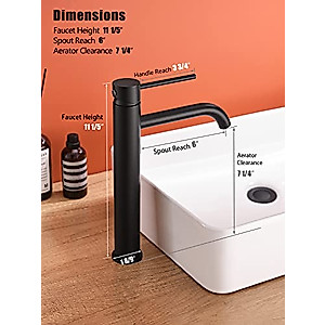 Bathroom Vessel Sink Faucet Matte Black Single Hole Tall Faucet with Long Spout, Include Pop up Sink Drain Stopper