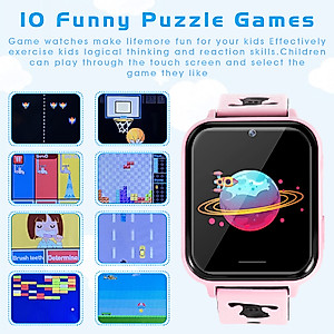 Kids Smart Watch Phone, HD Touch Screen Smartwatch with Music MP3 Player, Video Recorder, Camera, Games, SOS, Dinosaur Wristband, (1GB SD Card) Sport Wrist Watch for Age 3-14 Boys Girls Gifts-Pink