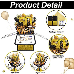 GotGala Happy 50TH Birthday Pop Up Card 3D Greeting Paper Card Funny Bday Gift Birthday 3D Greeting Card for Women Men 50TH Birthday Gift