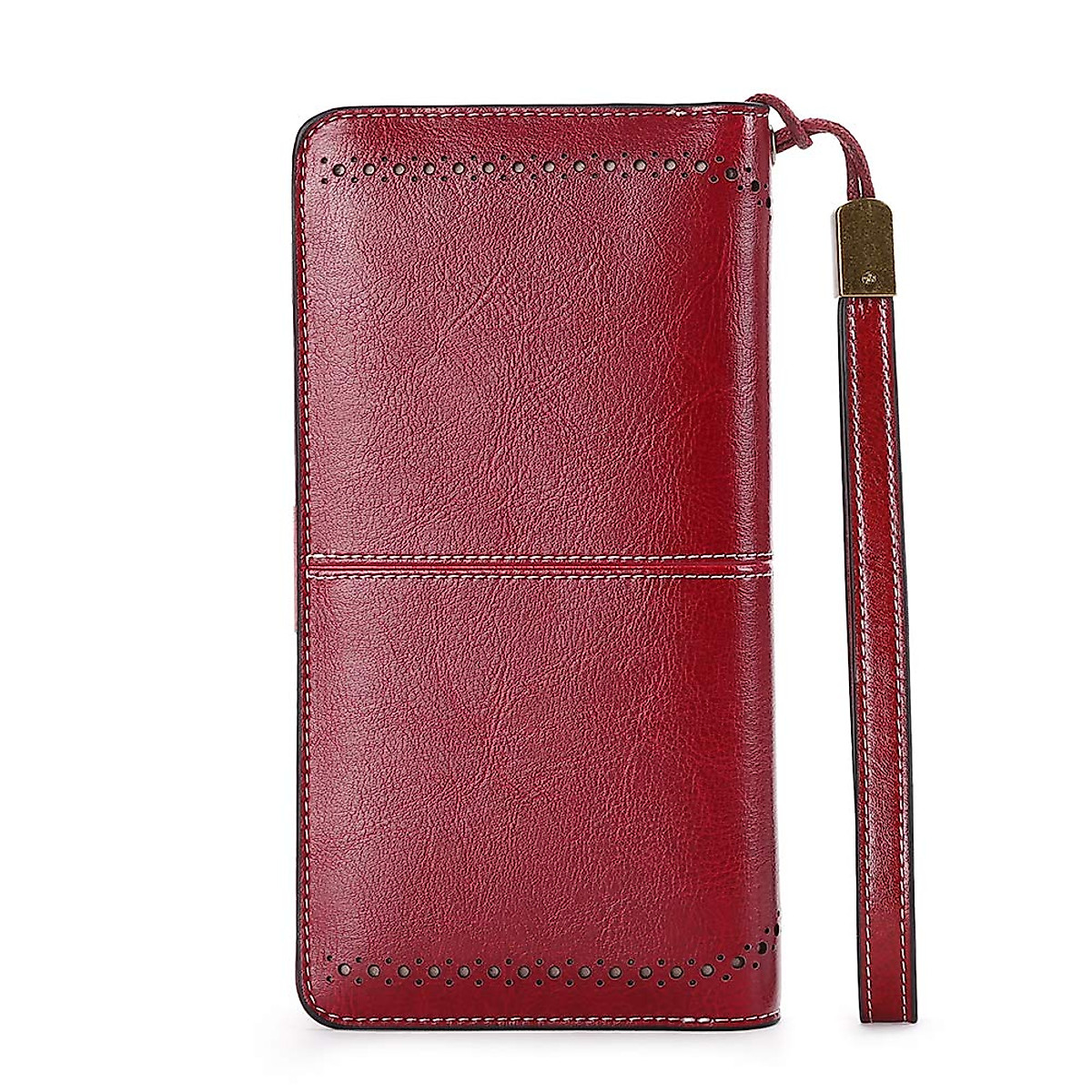 SENDEFN Genuine Leather Wallet for Women Clutch with Strap 24 Card Slots 2 ID Windows Cash Compartments 1 Zipper Pocket Credit Card Holder RFID Blocking Gift Box Included (Red-1)