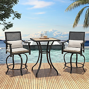 AECOJOY 3 Piece Outdoor Bar Set, High Top Patio Bar Set with Table and Chairs, Bar Height Patio Sets Clearance Plus Outdoor Pub Table and Swivel Chairs for Lawn Garden Porch