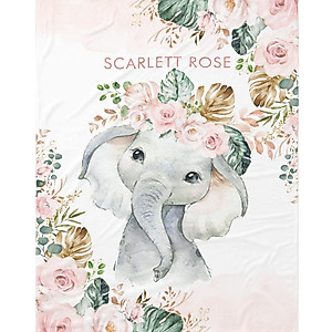 Seamaid Personalized Baby Blankets Personalized Baby Blanket for Girls Elephant Baby Blanket Baby Elephant Decor Custom Baby Blanket for Boys Newborn with Name 30x40IN