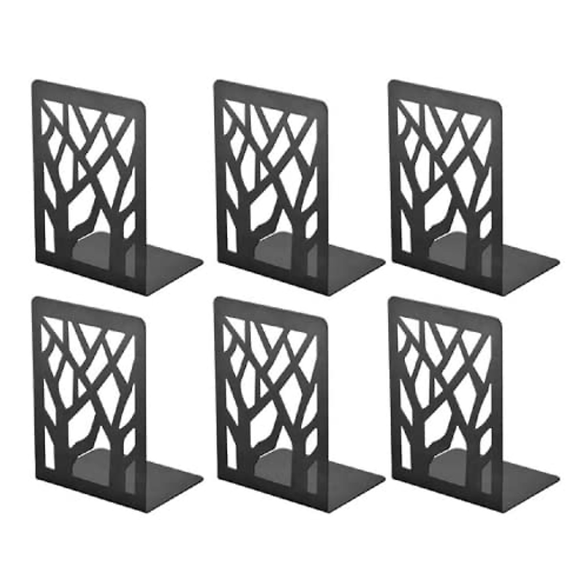 Ruoxian 3 Pairs Tree Branches Book Ends Metal Nonskid Bookends Heavy Duty Bookshelves Organizer Office Book Ends for Shelves, Bookend, Book Ends for Heavy Books (Black-3 Pairs)
